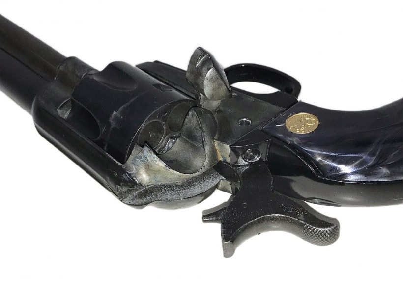 [HWS] SAA シビリアン ケースハードン調 発火モデルガン グリップ修理痕あり (訳あり)｜エアガン.jp